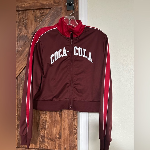 Coca Cola | Jackets & Coats | Coca Cola Womens Burgundy Crop Bomber ...